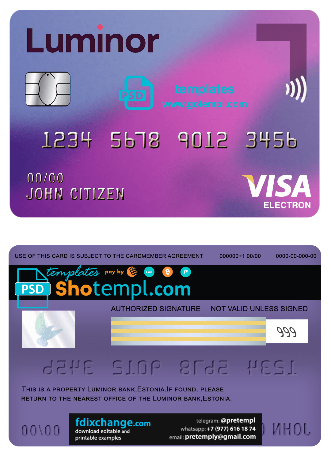 Download Estonia Luminor Bank Visa Electron Card Template Free Fonts Download Estonia Luminor Bank Visa Electron Card Template Free Fonts